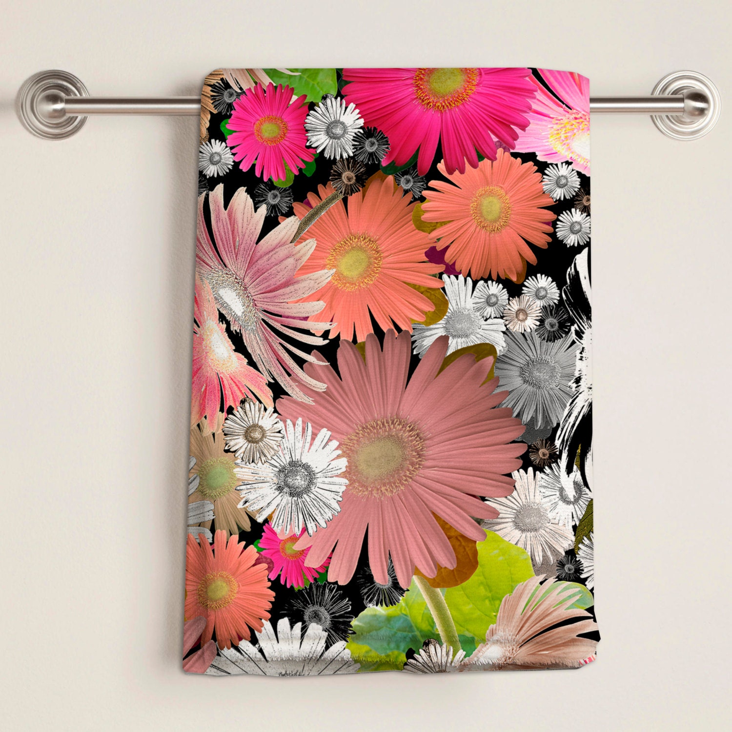 Bath Towel Colorful Floral Abstact Design, Bath Towels, Artist Towel ...
