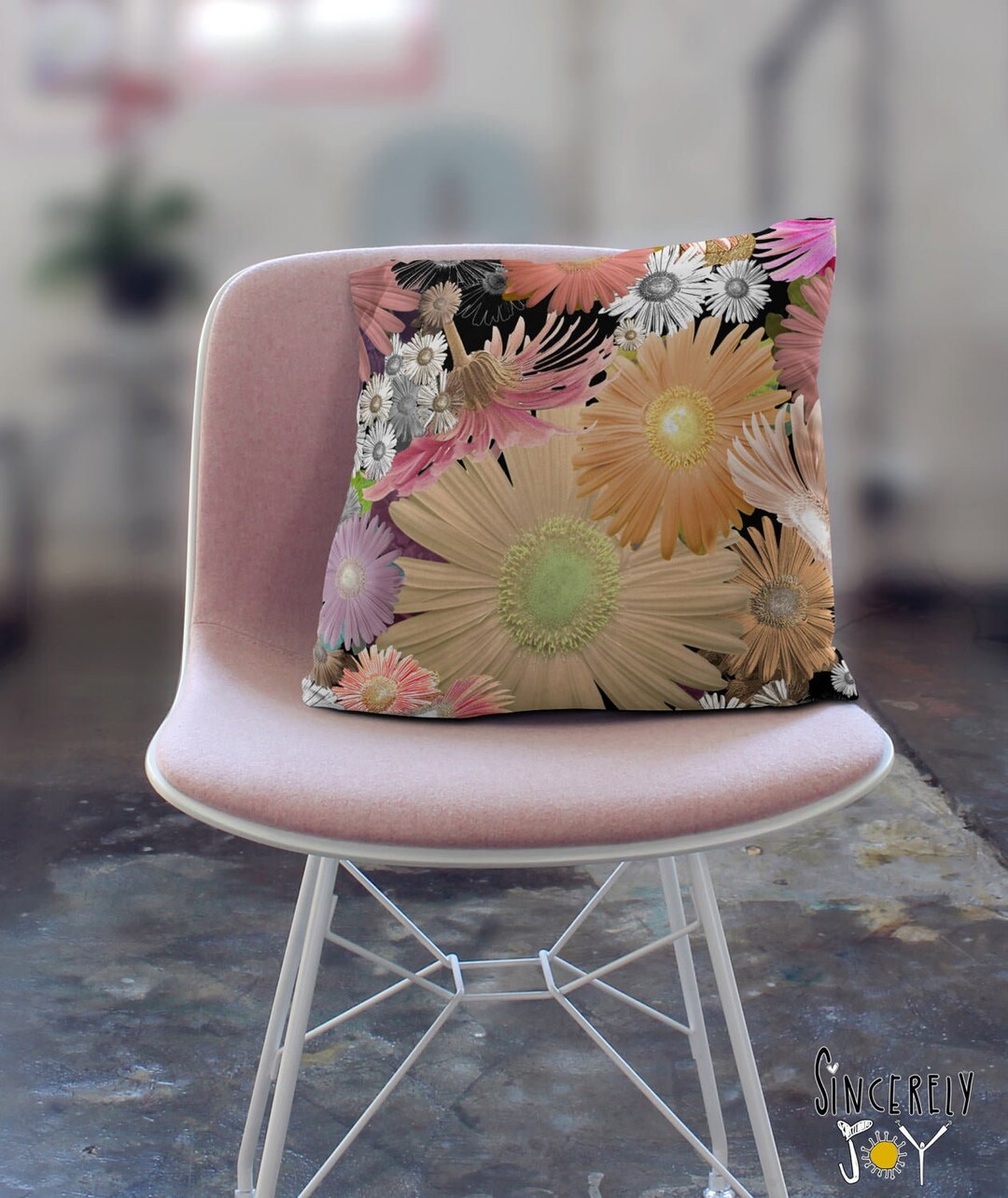 Colorful Floral Shabby Chic Throw Pillow Cover Large Floral Art Pillow ...