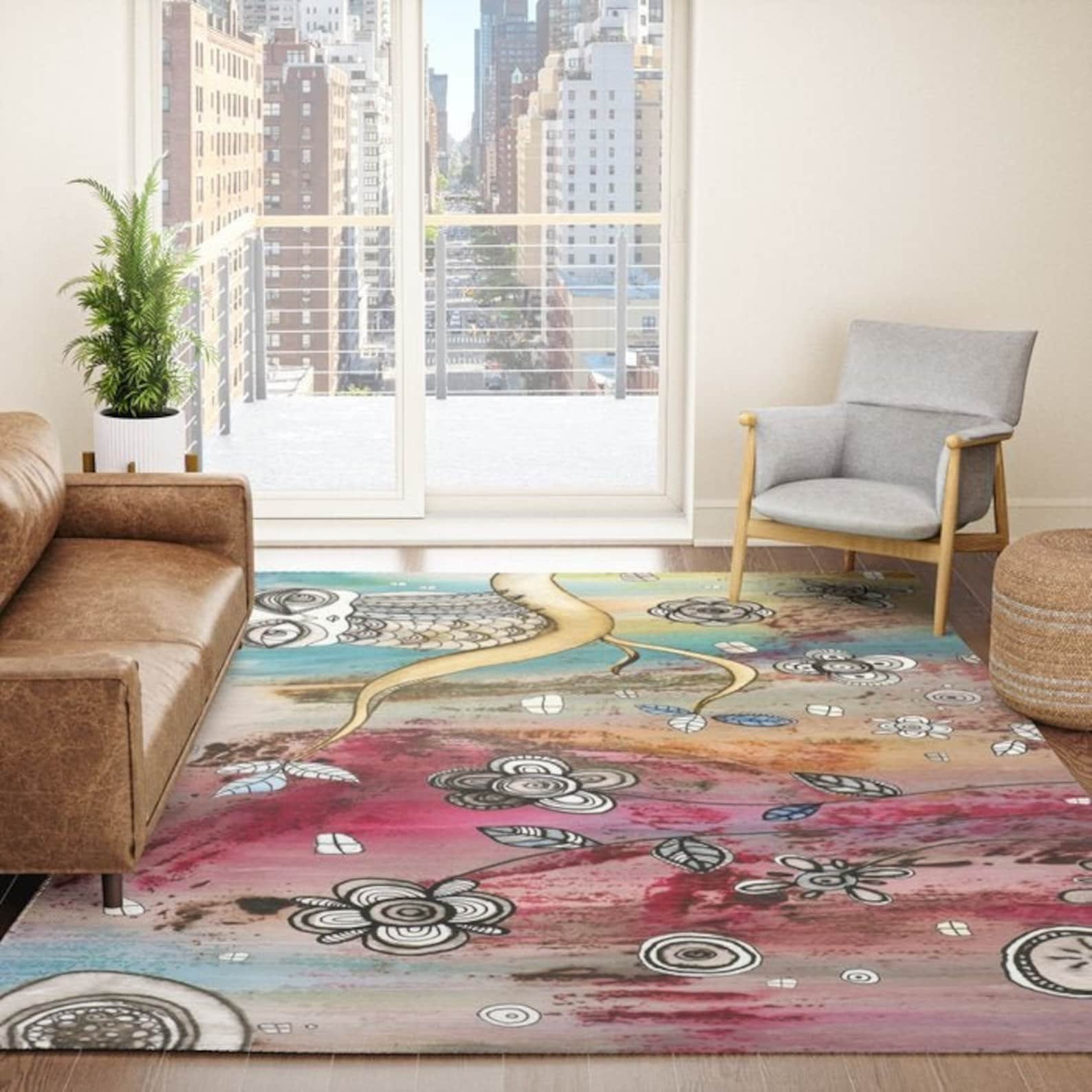 Owl Artwork Area Rug Carpet Colorful Artist Throw Rugs | Etsy