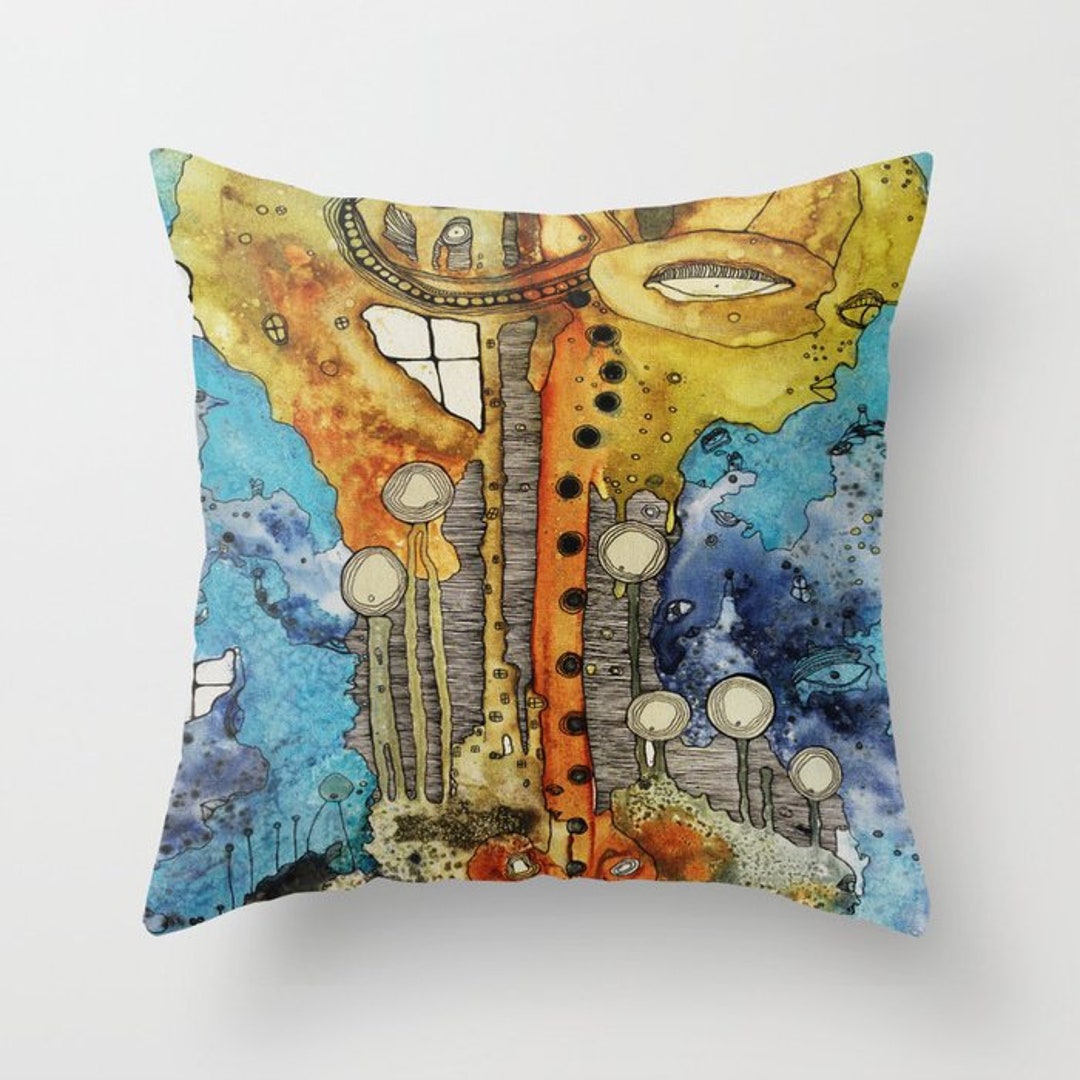 Colorful Blue Artist Throw Pillows Unique Contemporary Art Home Decor ...