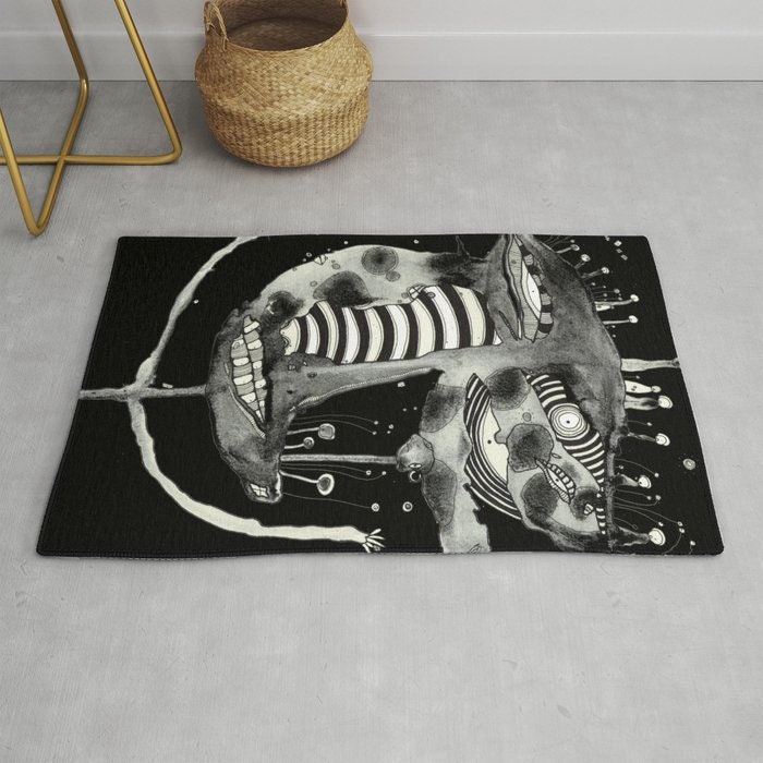 Unique Black Grey Art Area Rug Carpet Mixed Media Artwork - Etsy
