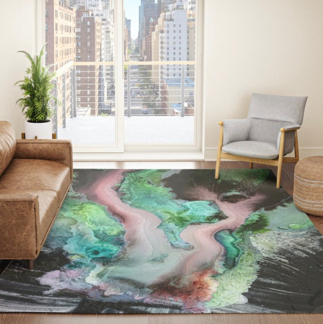 Pink Green Black Geode Abstract Area Rugs Accent Throw Rug Artwork on ...
