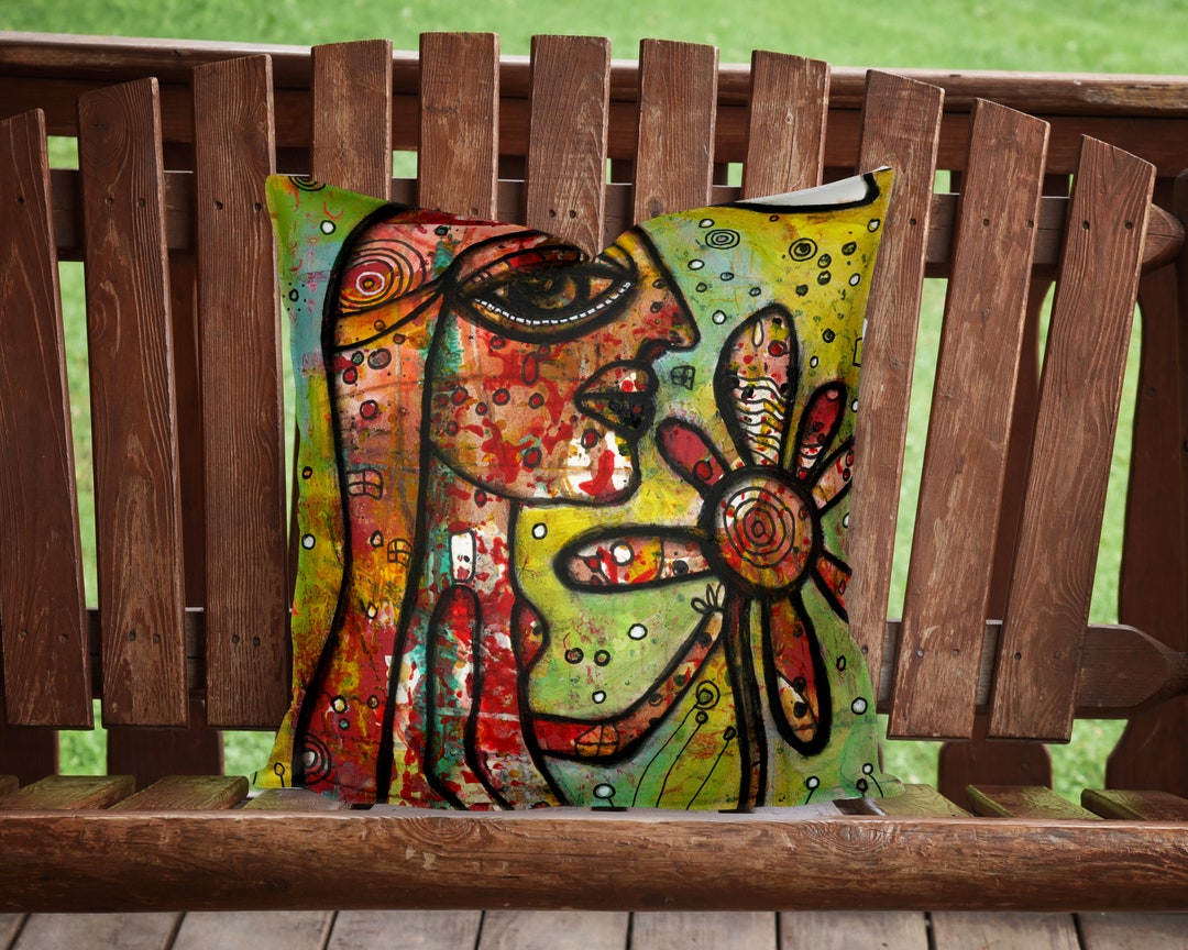 Outdoor Patio Throw Pillows Colorful Paintings Intuitive Floral Art ...