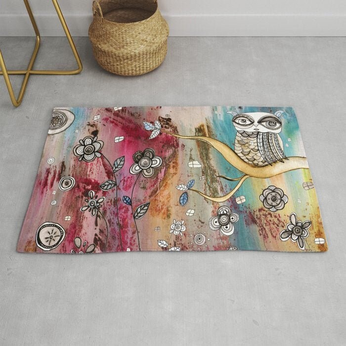 Owl Artwork Area Rug Carpet Colorful Artist Throw Rugs | Etsy