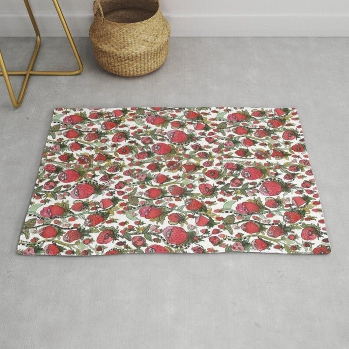 Colorful Strawberry Accent Area Throw Rug Designer Watercolor | Etsy