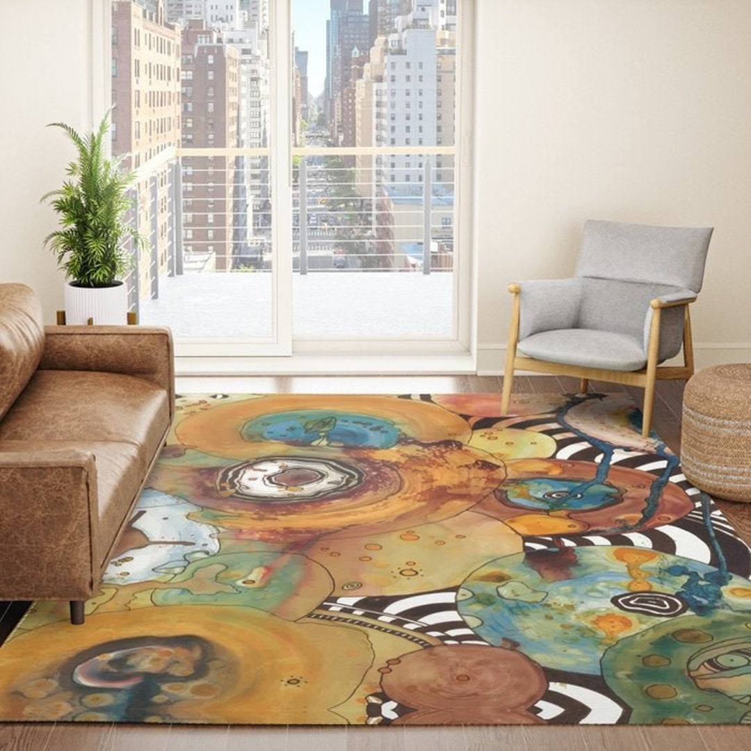UNIQUE Neutral Art Rugs Accent Area Throw Rug Watercolor Paintings ...