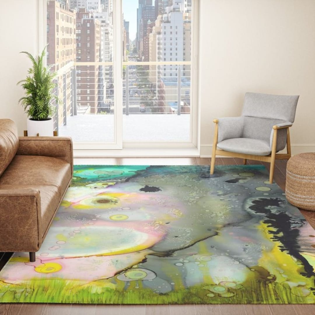 Colorful Abstract Area Rug Artist Contemporary Watercolor Artwork Decor ...