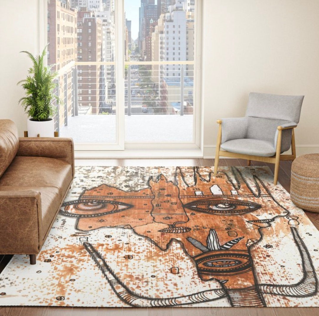 Copper Carpet Area Rug Unique Artwork With Faces Artist Painted Carpets ...