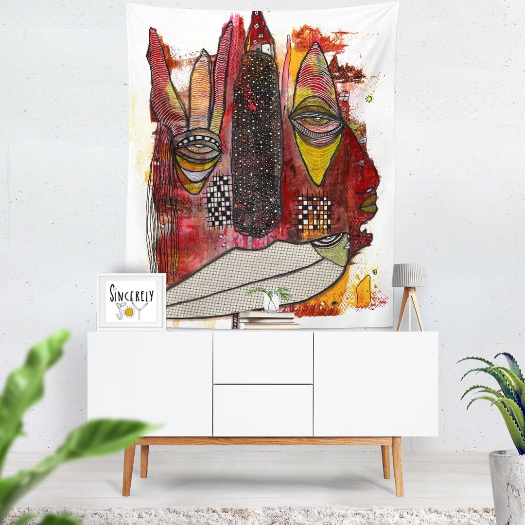 Tapestry Abstract Funny Face Wall Art Large Wall Hanging Unique Unusual ...