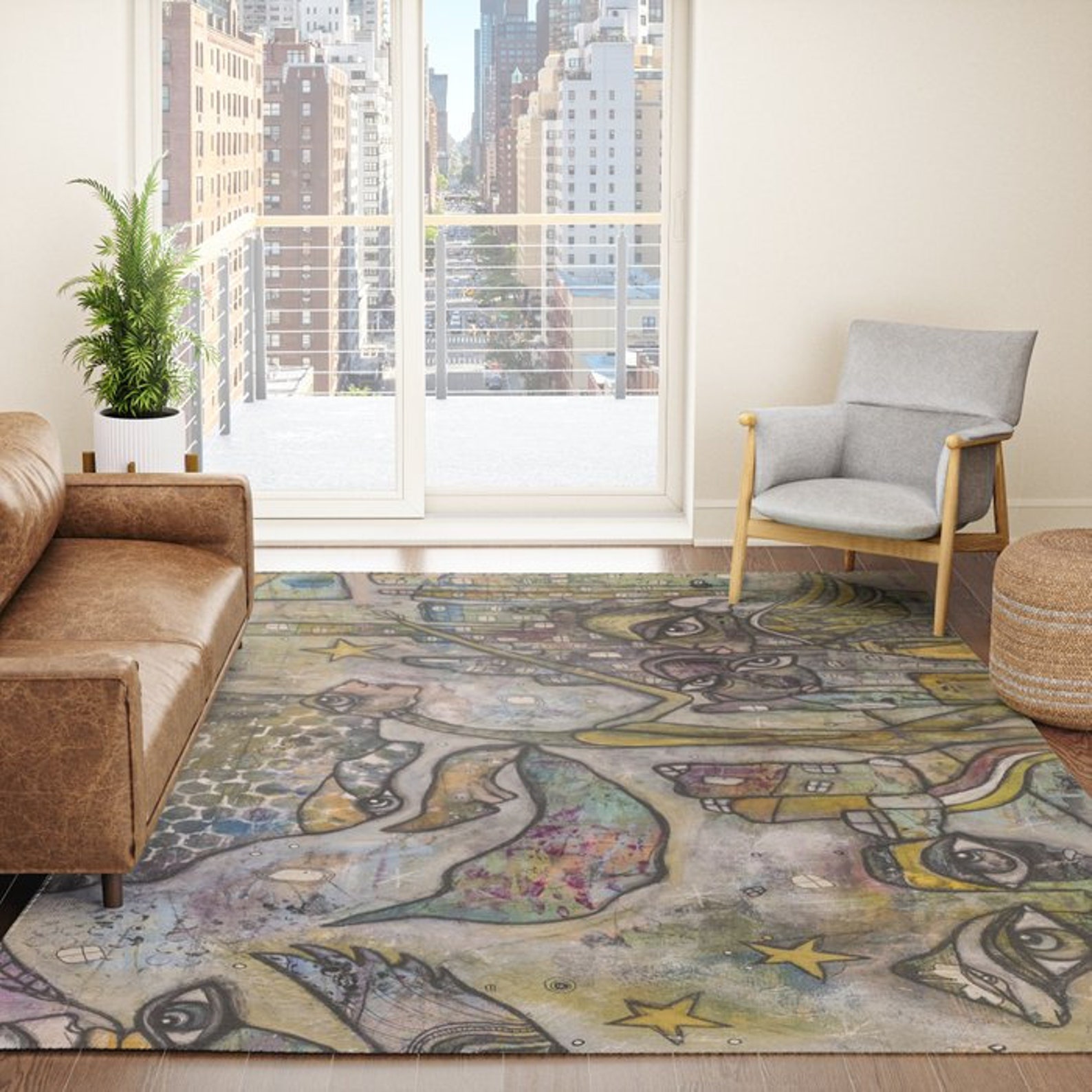 Unique ART Rug Mixed Media Painting Artwork Throw Rugs Artist Fun ...