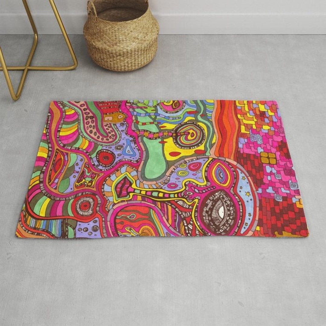 Colorful Artwork Psychedelic Artist Area Rug Modern Industrial Abstract ...