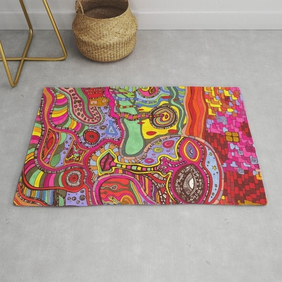 Colorful Artwork Psychedelic Artist Area Rug Modern Industrial - Etsy