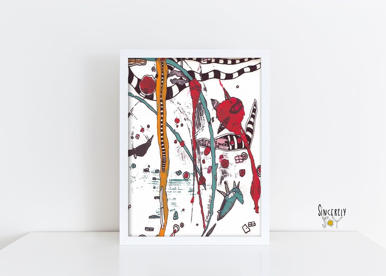 Original Red Abstract Art Print Download Scrapbooking Collage Sheets ...