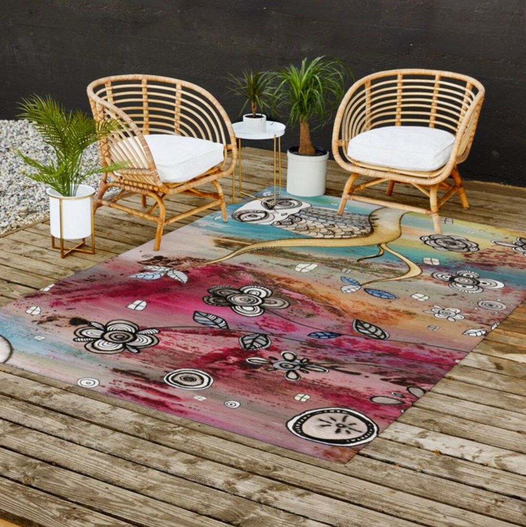 Outdoor Boho Rugs Tree Owl Flower Plant Artwork Carpet Area Rug ...