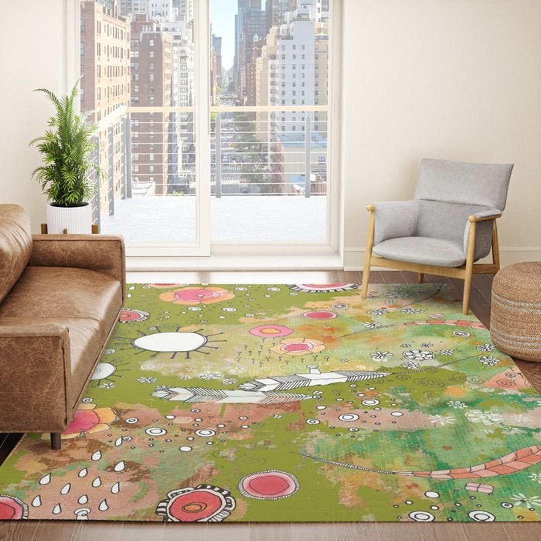 Colorful Floral Bohemian Accent Area Rug Watercolor Painted Artist Rugs ...