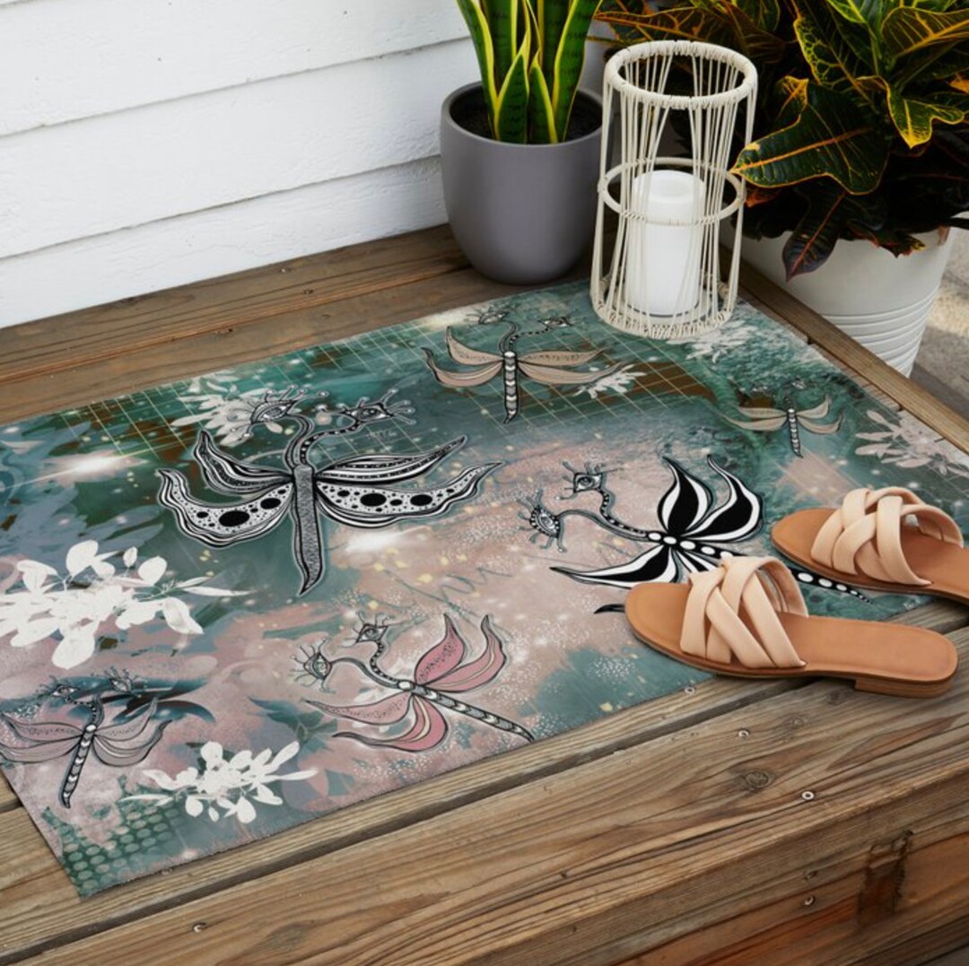 OUTDOOR Butterfly Floral Rug Artist Designer Area Rugs PATIO Decor ...
