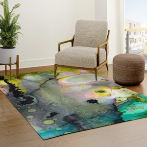 Colorful Abstract Area Rug Artist Contemporary Watercolor Artwork Decor ...