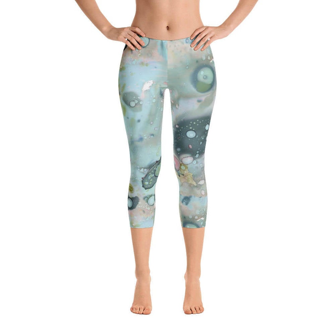 Organic Abstract Capri Yoga Leggings Capri Legging Art Abstract ...
