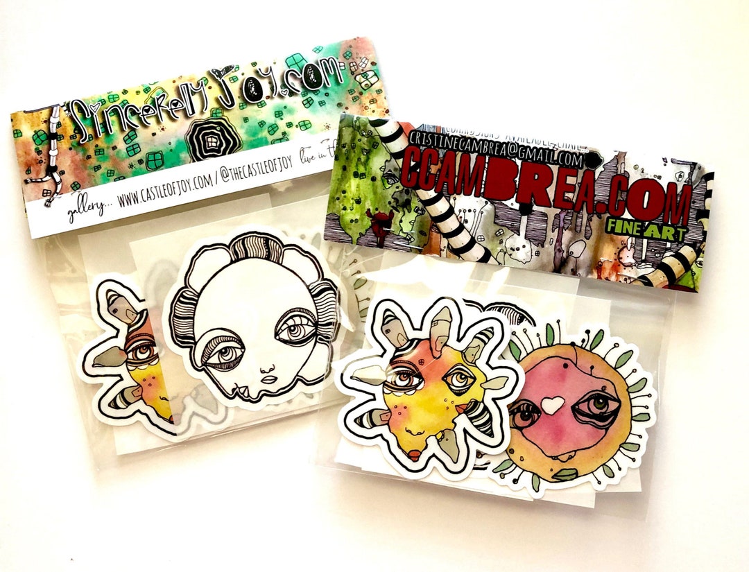 5 Pack of Vinyl Stickers Eyes & Flowers Sticker Pack Watercolor ...