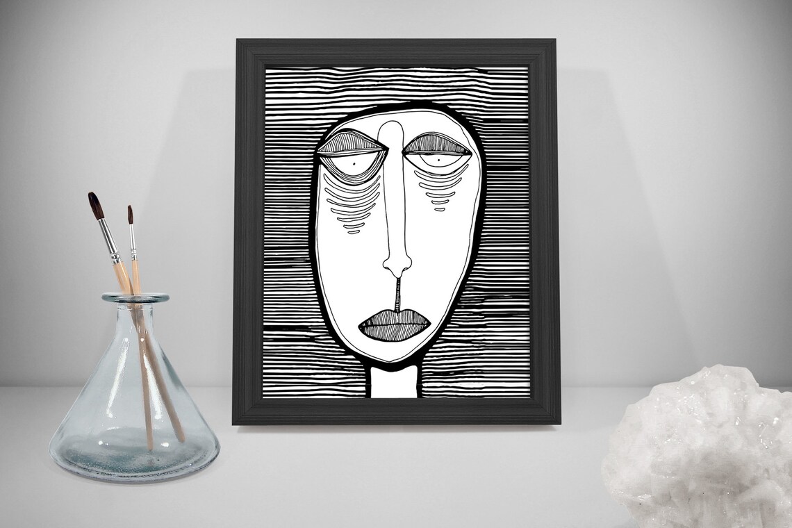 Large Abstract Face Art Ink Illustration Art Print Portrait - Etsy