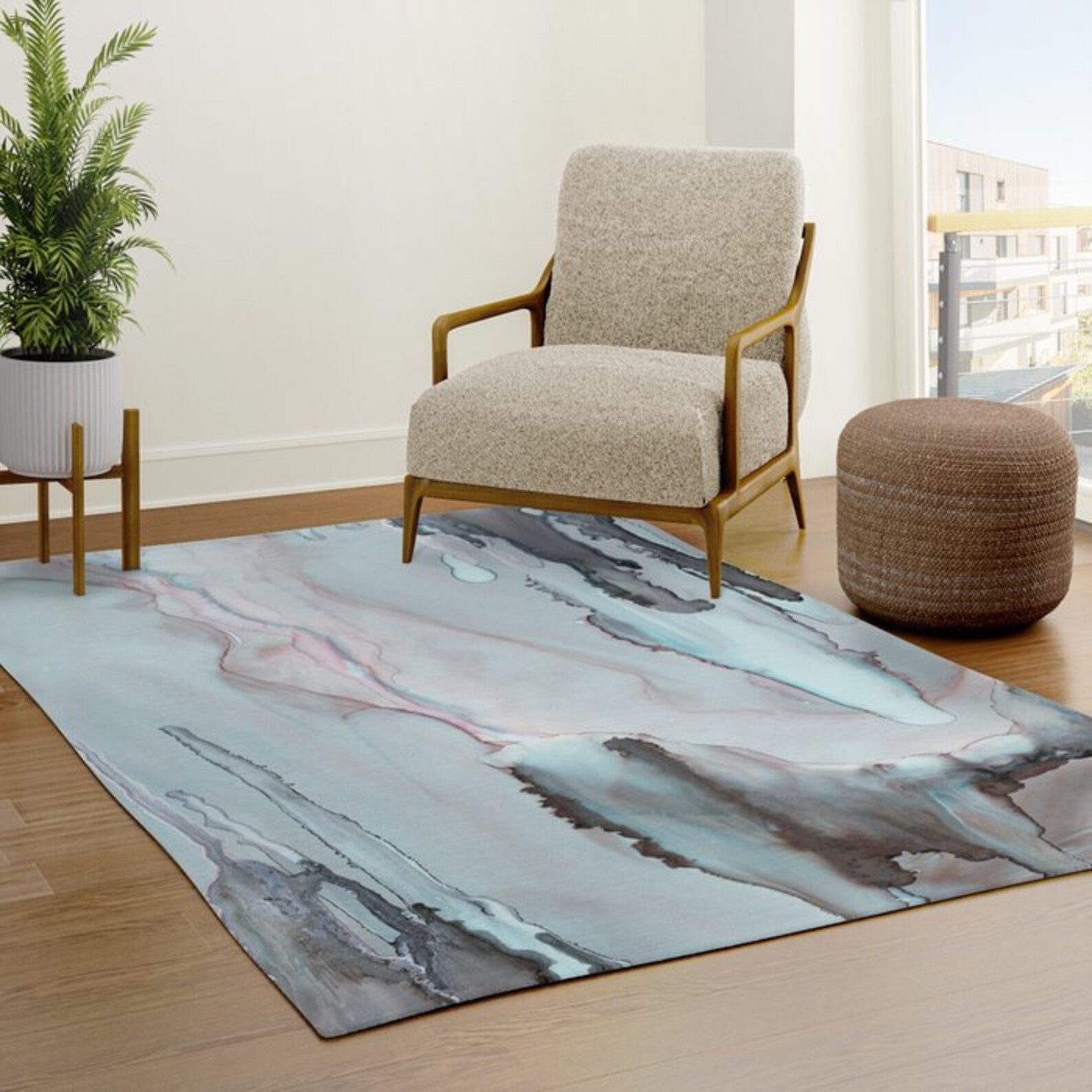 Blue Grey Watercolor Art Rug Artist Designer Rugs Carpets for Bedroom ...
