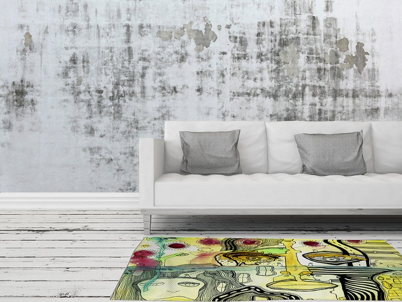 Colorful Abstract Face Art Area Rug Carpet Psychedelic Artist Throw ...