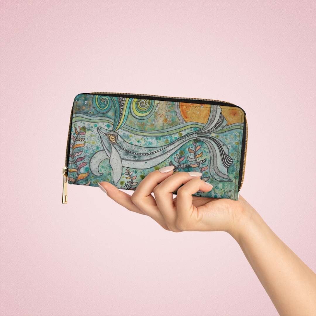 Whale Zipper Wallet Abstract Whale Power Artwork Whimsical Ocean Under ...