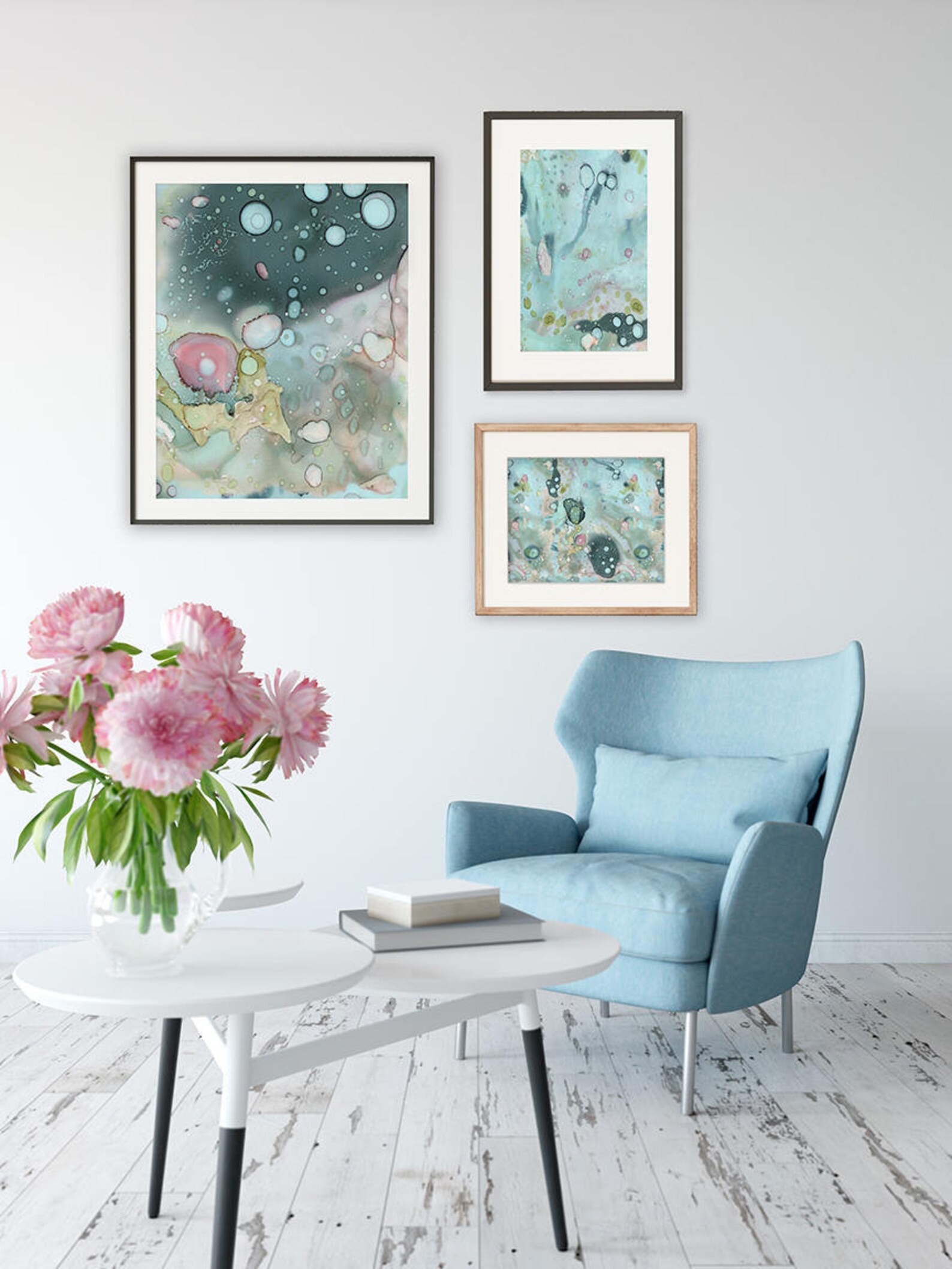 3 Piece Blue Abstract Art Print Download Printable Organic Art ...