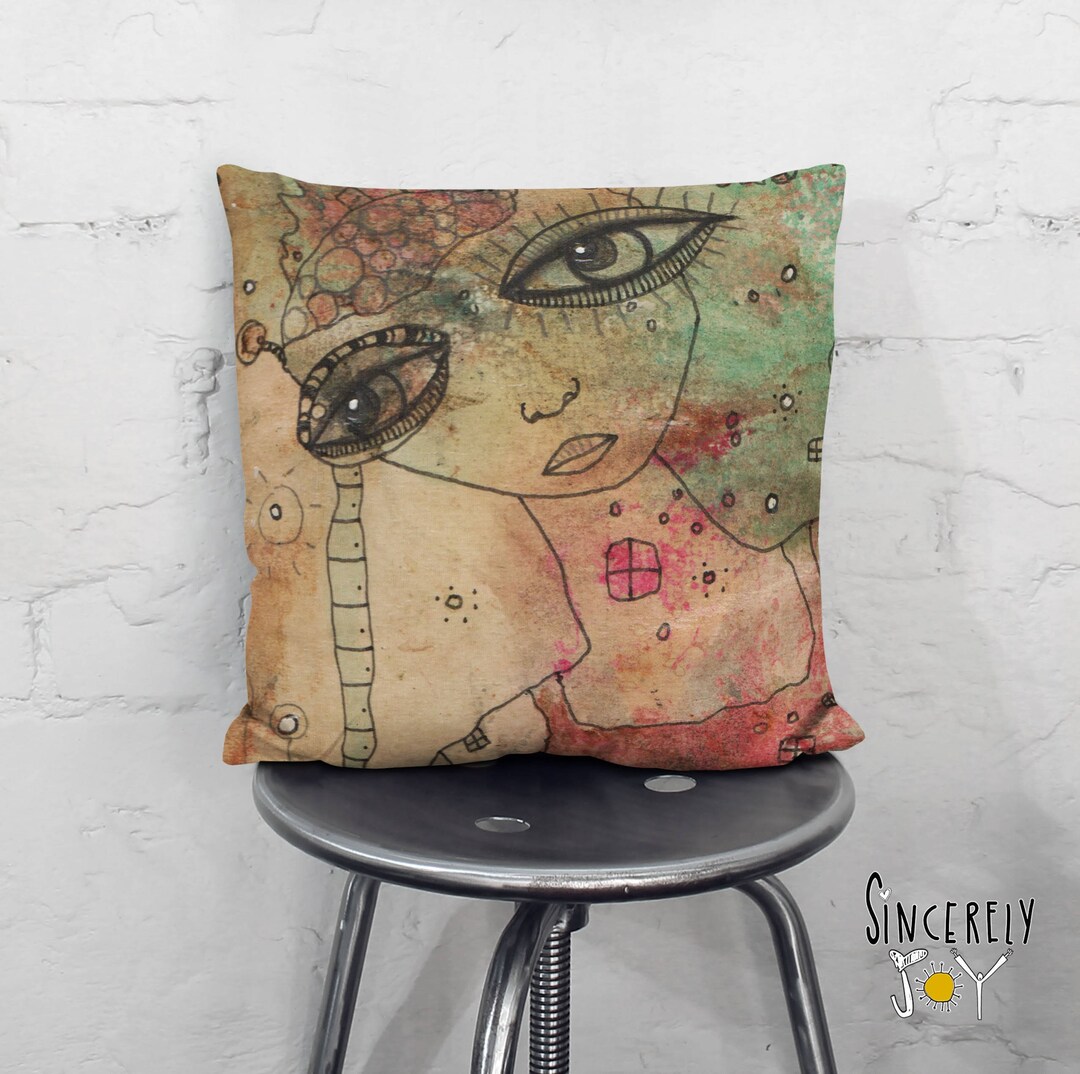 Abstract Watercolor Art Portrait Throw Pillow Face Unique Pillow Cover ...