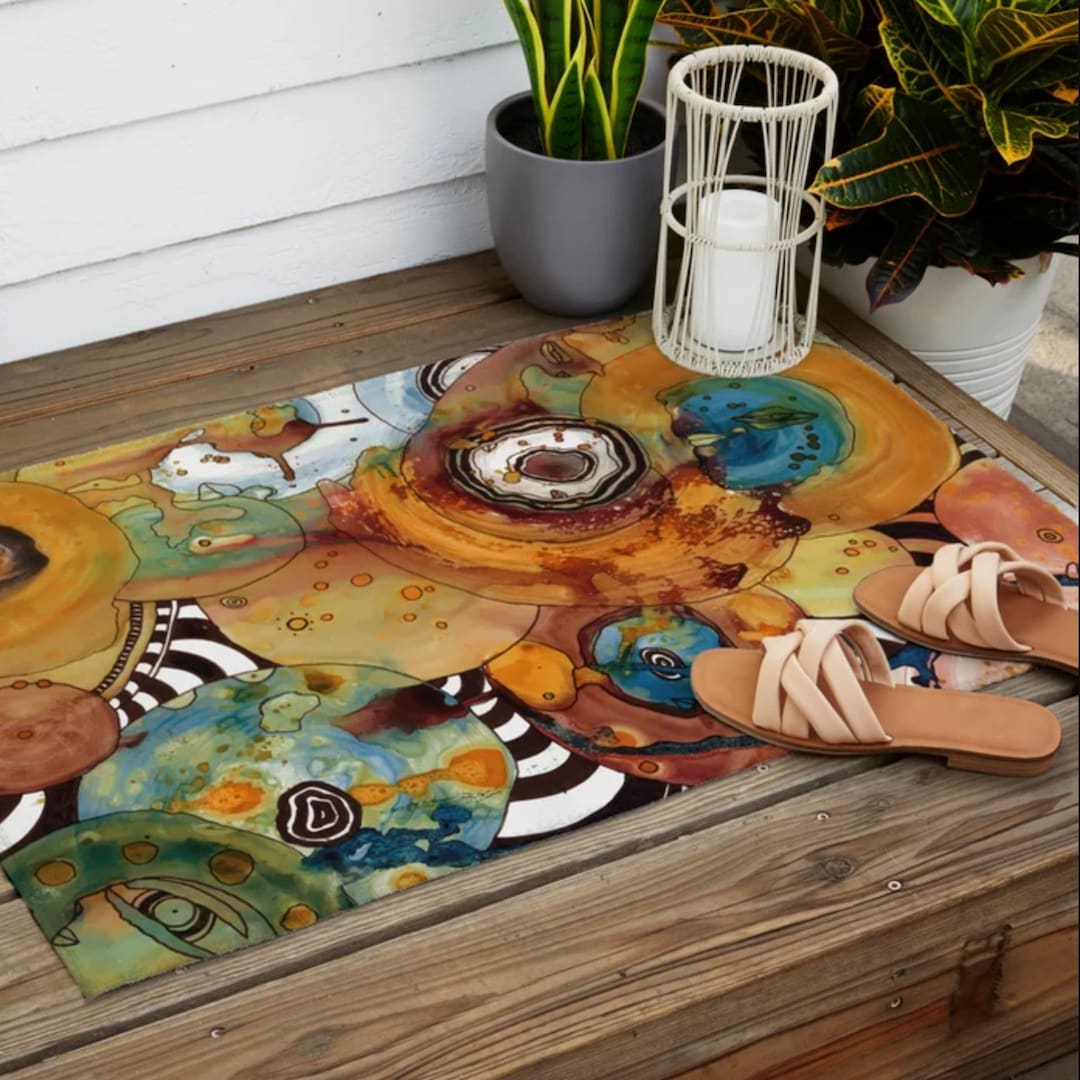 OUTDOOR Neutral Abstract Art Rug Fun Artist Area Rugs PATIO Decor Throw ...