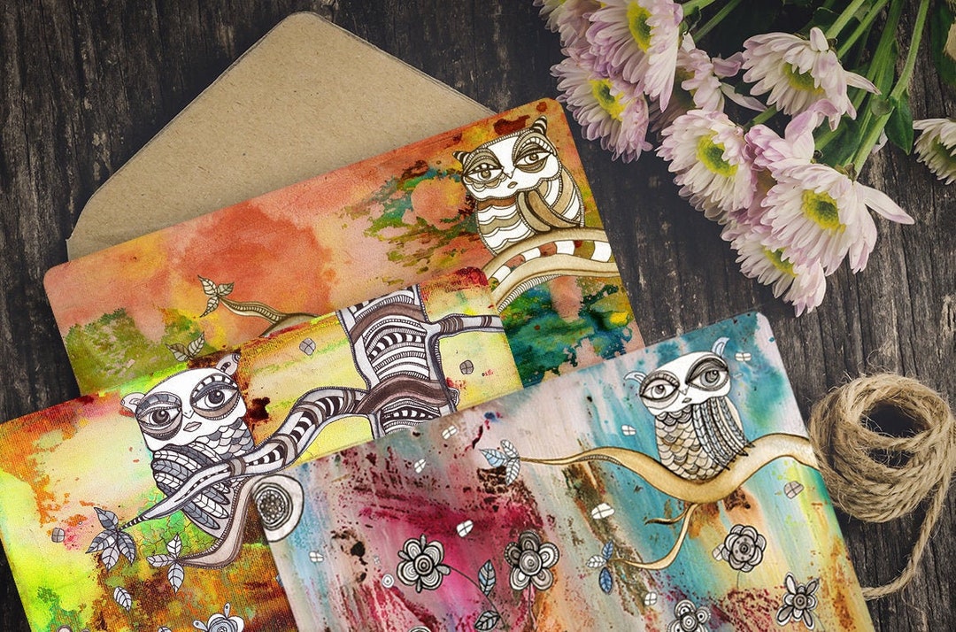 Colorful OWL NOTE CARD Gift Set Abstract Owl Artwork - Etsy