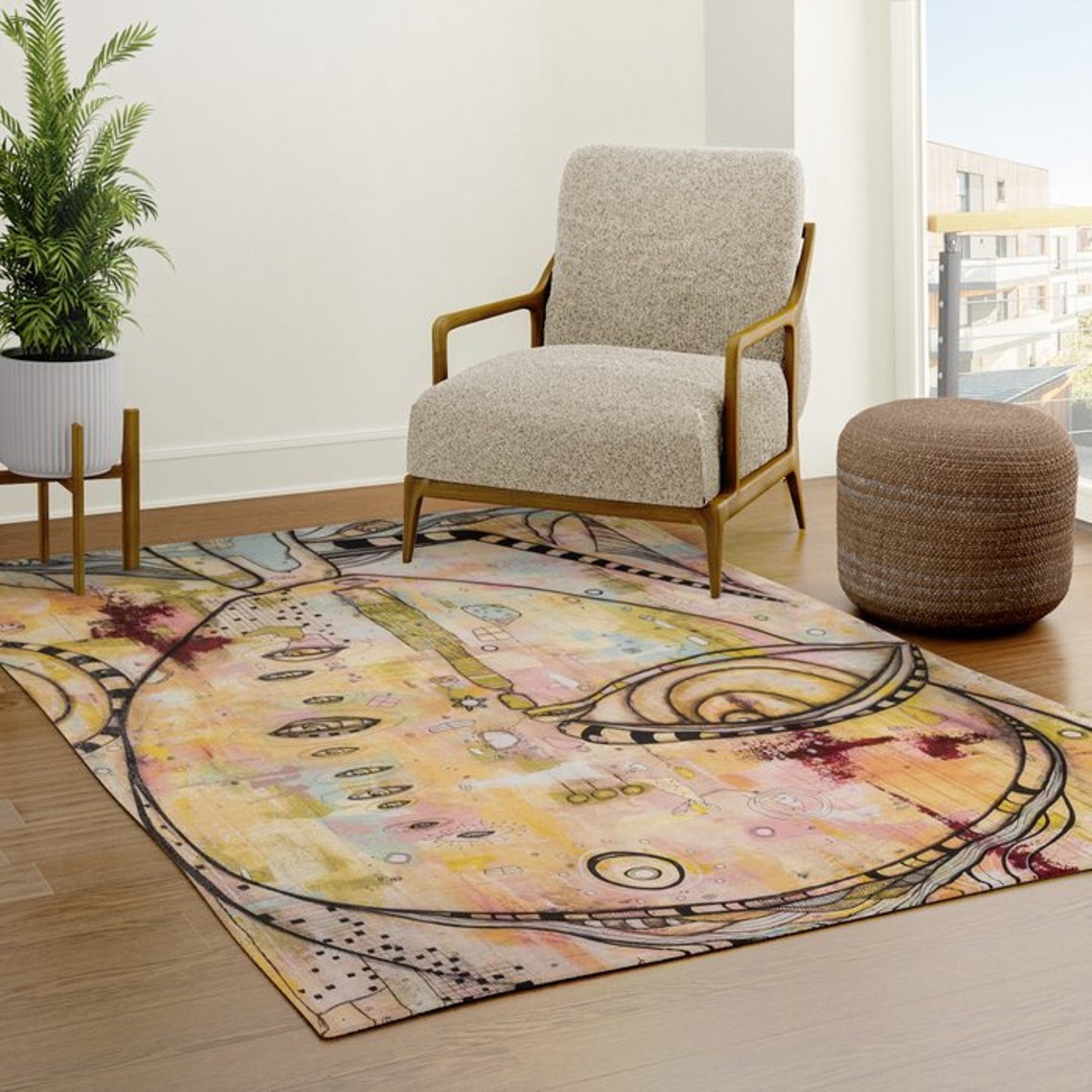 Colorful Whimsical Area Rug Large Face Area Carpet Home Floor - Etsy