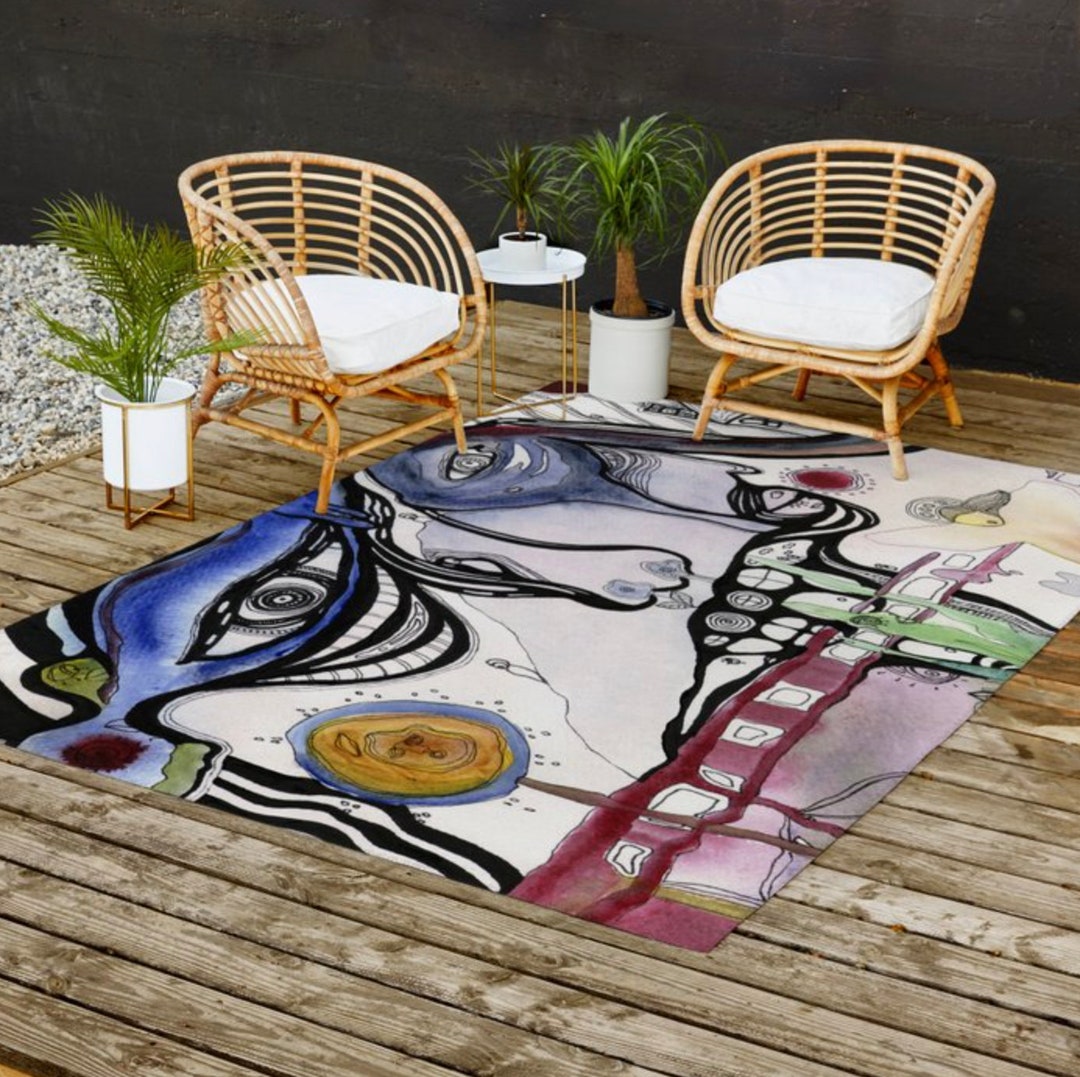 Unique Outdoor Rugs Colorful Faces Artist Carpet Area Rug - Etsy