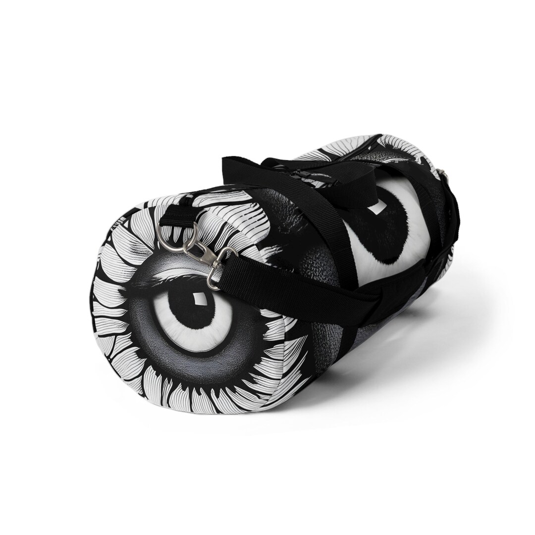 Eyes Duffel Bag Fun Designer Black and White Floral Eye Artwork on ...