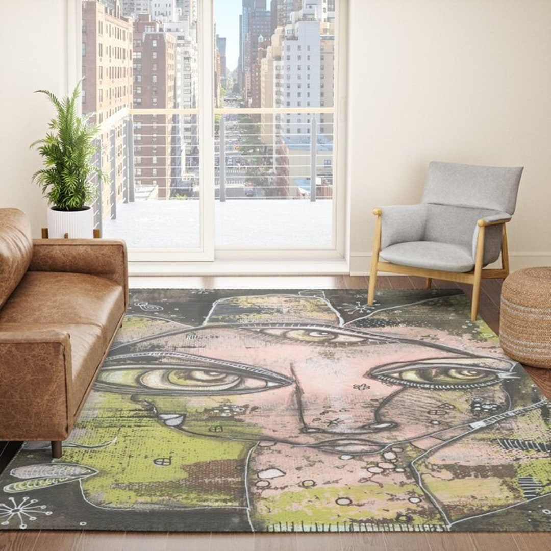 UNIQUE Large Abstract Face Artwork on Throw Area Rugs Carpet Home Floor ...