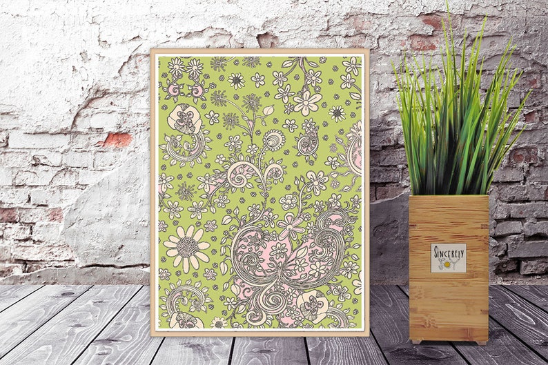 Instant Printable Green Floral Art Print Download Flower Art Shabby ...