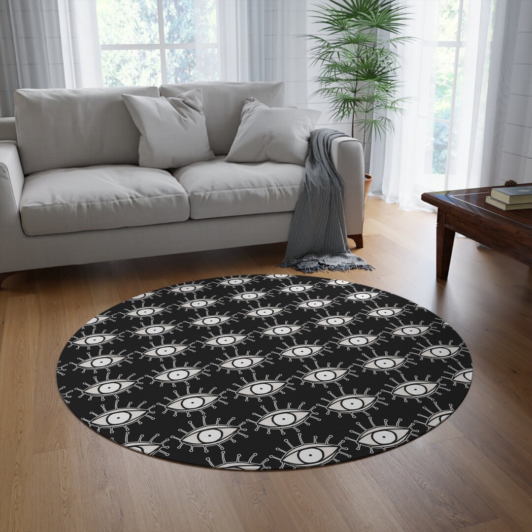 Unusual Round EYE Rug 5ft Black White Carpet Weird Gothic Big Eyes ...