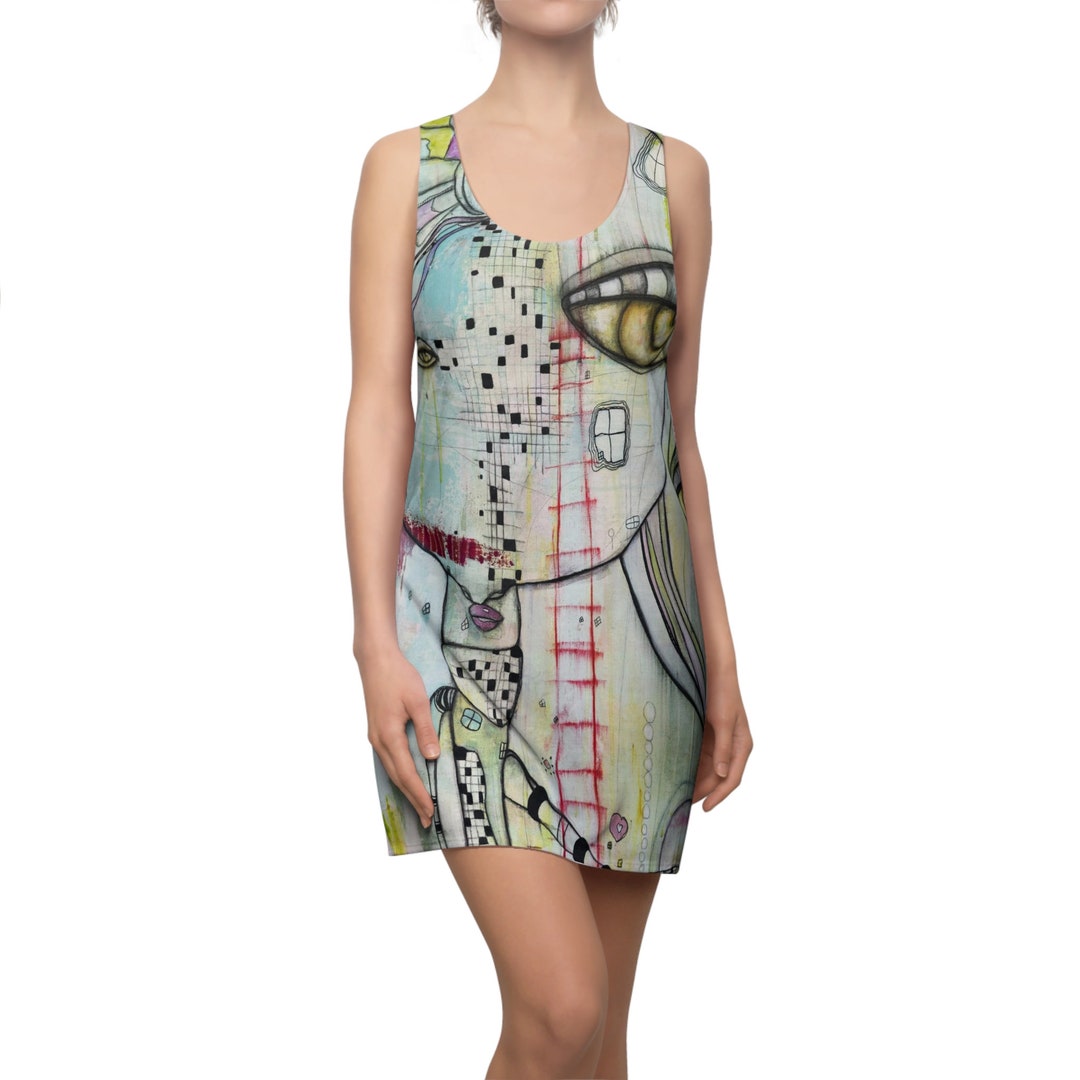 Mini Tank Racerback Dress Original Abstract Outsider Art Fashion Women ...