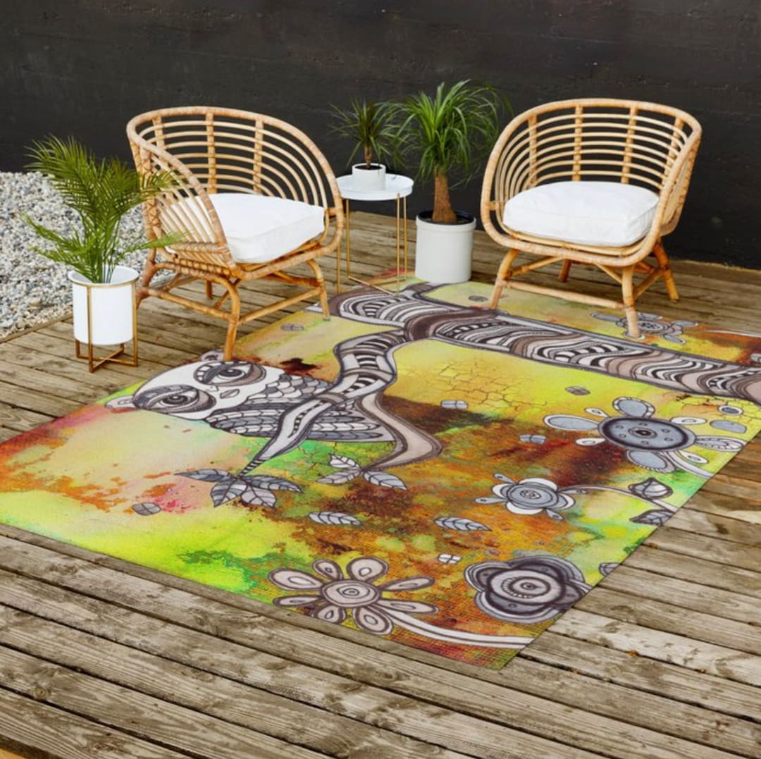 Outdoor Boho Rugs Tree Owl Flower Plant Artwork Carpet Area Rug ...