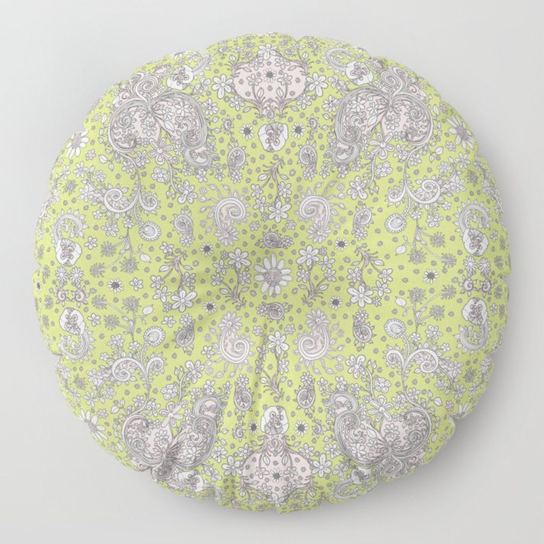 LARGE Bohemian Meditation Cushion Green Floral Art Boho Artwork Floral ...