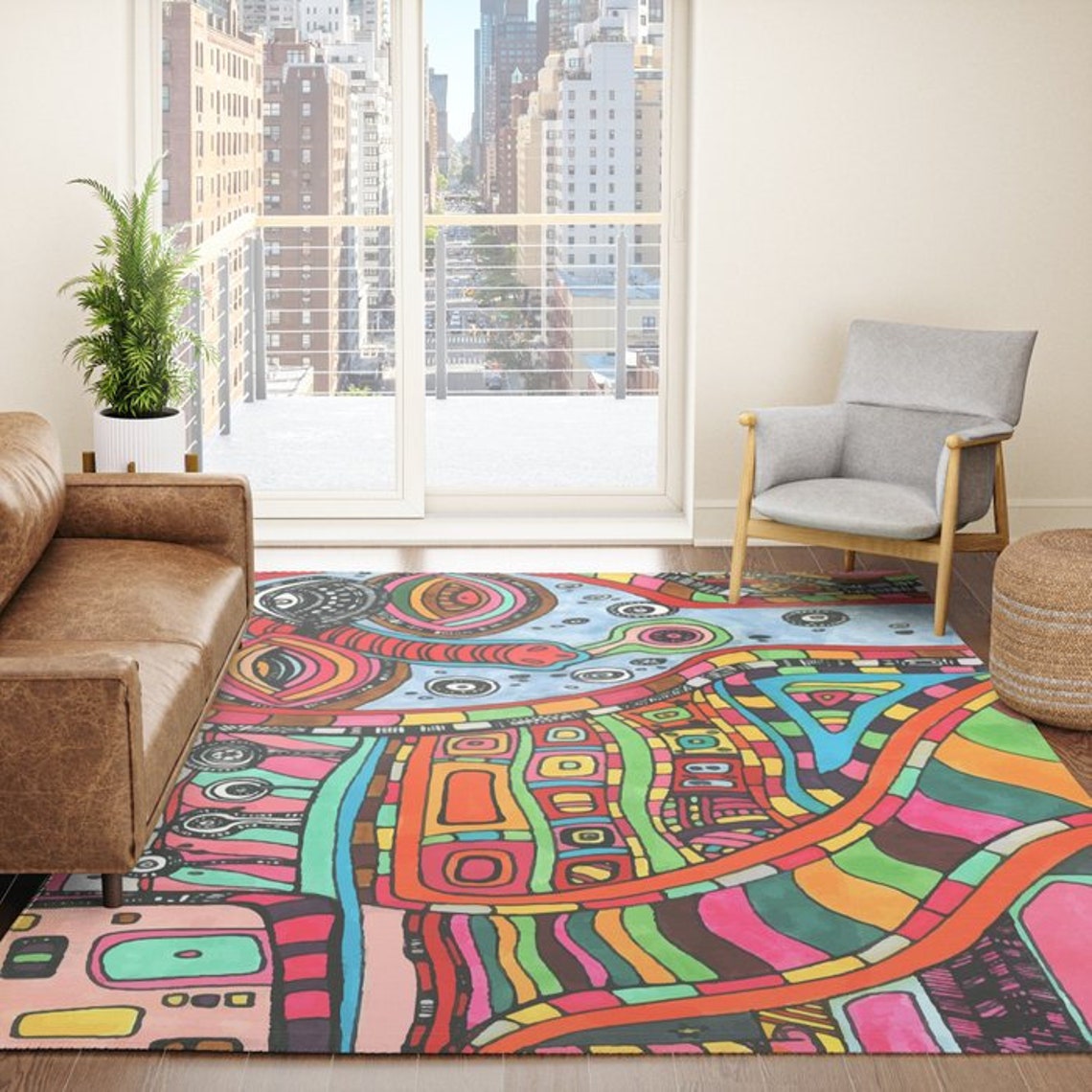 Colorful Psychedelic Face Carpet Rug Artist Area Abstract - Etsy