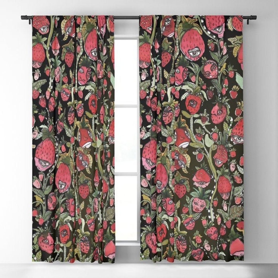 Strawberry Faces Blackout or Sheer Window Curtain - Fun Artist ...