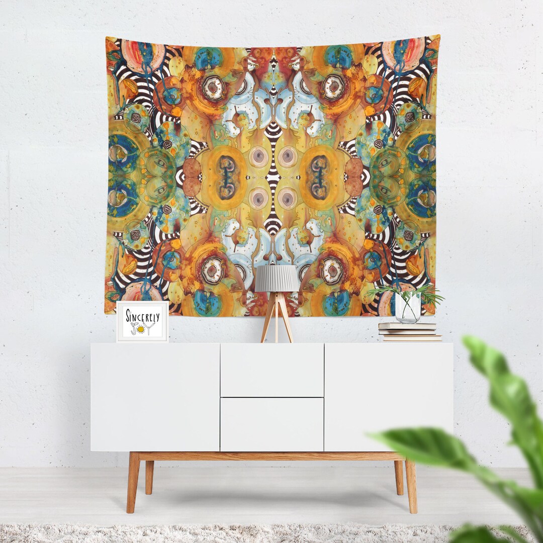 Maximalist Psychedelic Abstract Tapestry Large Wall Hanging Art Neutral ...