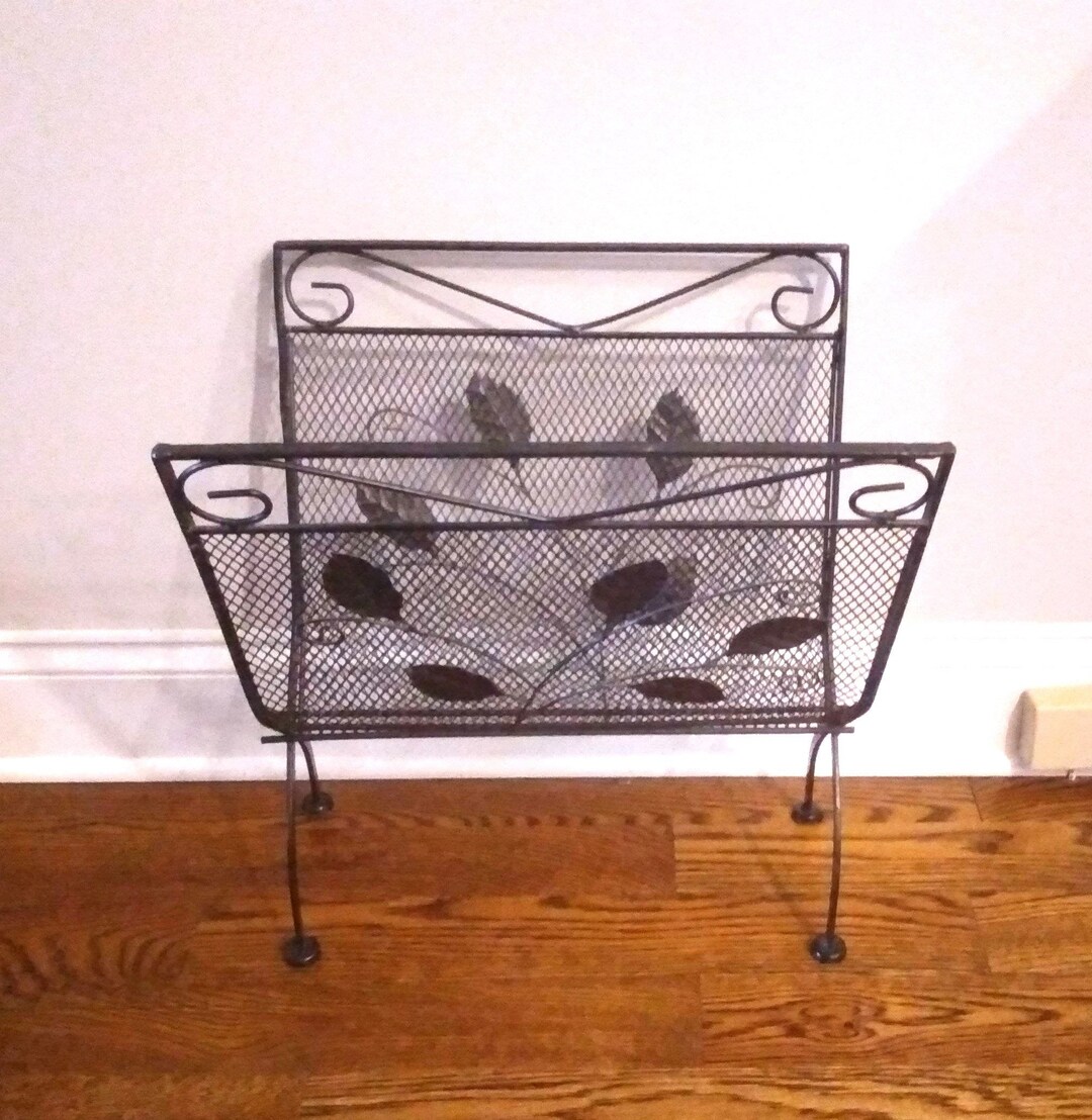 MCM Magazine Rack Black Metal Wire Mesh Vintage Mid Century Modern ...