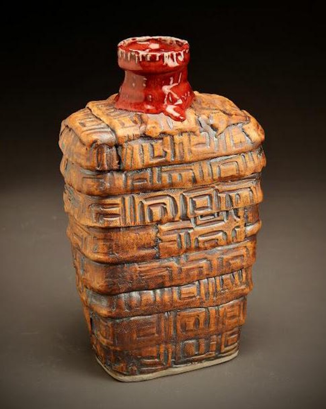Handmade Red and Stain Ceramic Vase; Slab Built Ceramic Vessel With ...