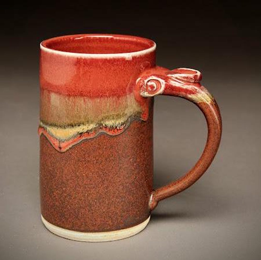 Handmade Big Red & Rust Stoneware Coffee Lover Pottery Mug; Ceramic Mug ...