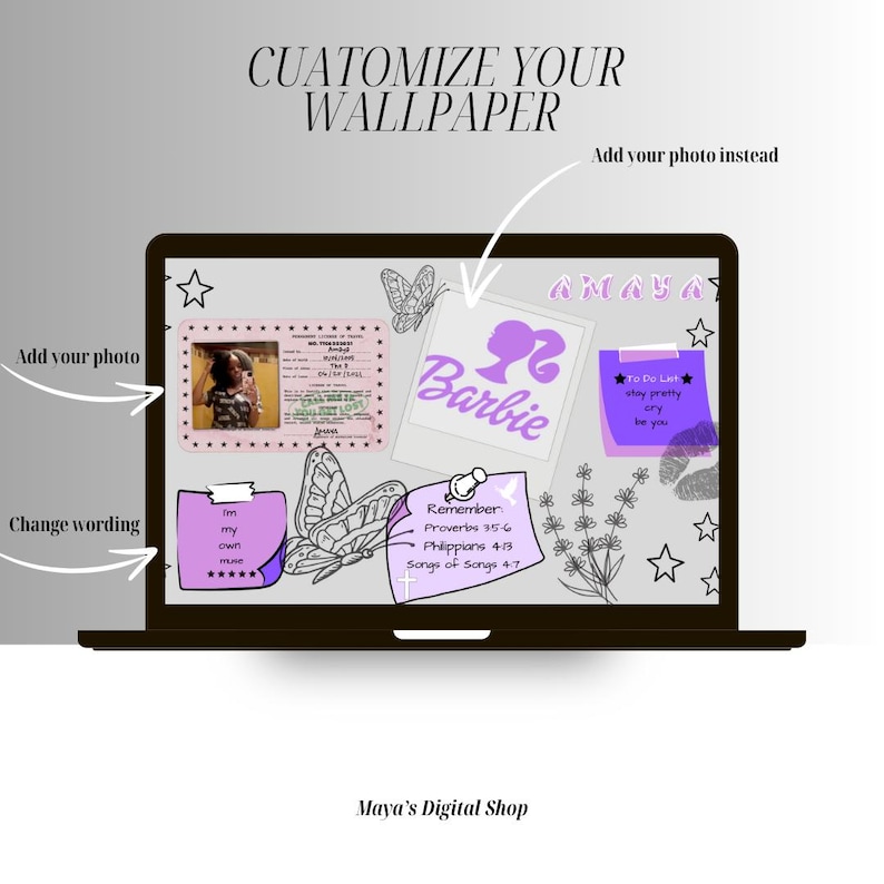Editable Y2K Desktop MacBook Wallpaper Customizable Purple, Grey, and ...