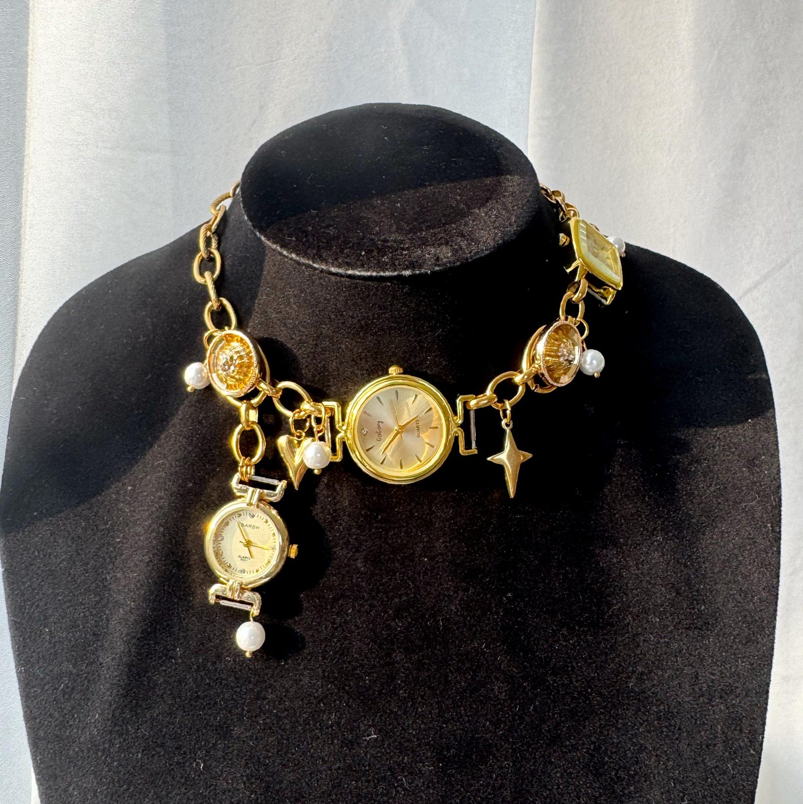 Vintage Handmade Watch Necklace,silver and Gold Chain Clock Choker ...