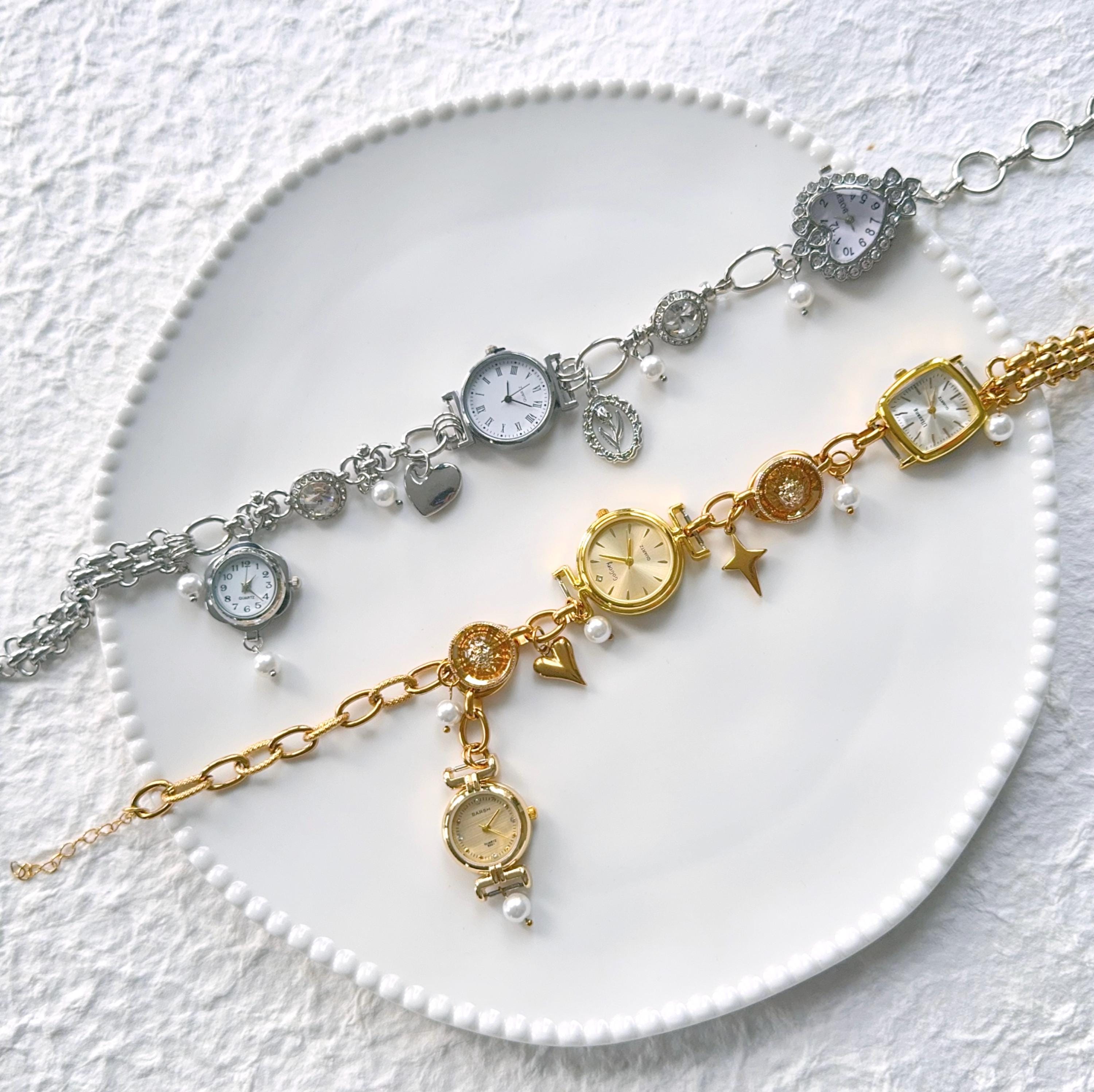 Vintage Handmade Watch Necklace,silver and Gold Chain Clock Choker ...