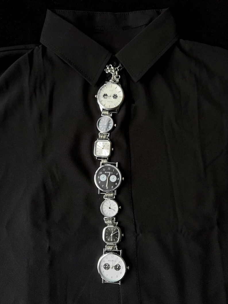 Steampunk Watch Necktie,black and White Gothic Jewelry,artistic ...